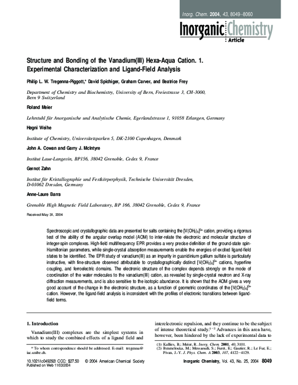 (PDF) Structure and Bonding of the Vanadium(III) Hexa-Aqua Cation. 1 ...