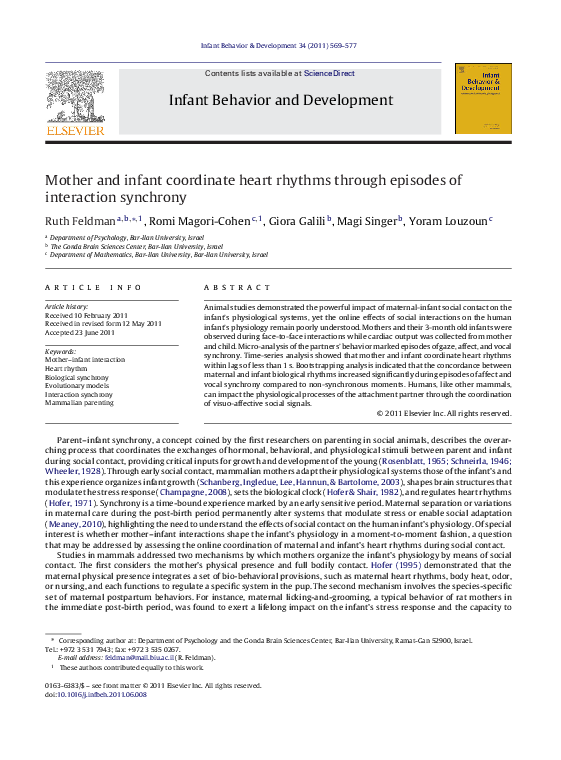 (PDF) Mother and infant coordinate heart rhythms through episodes of ...