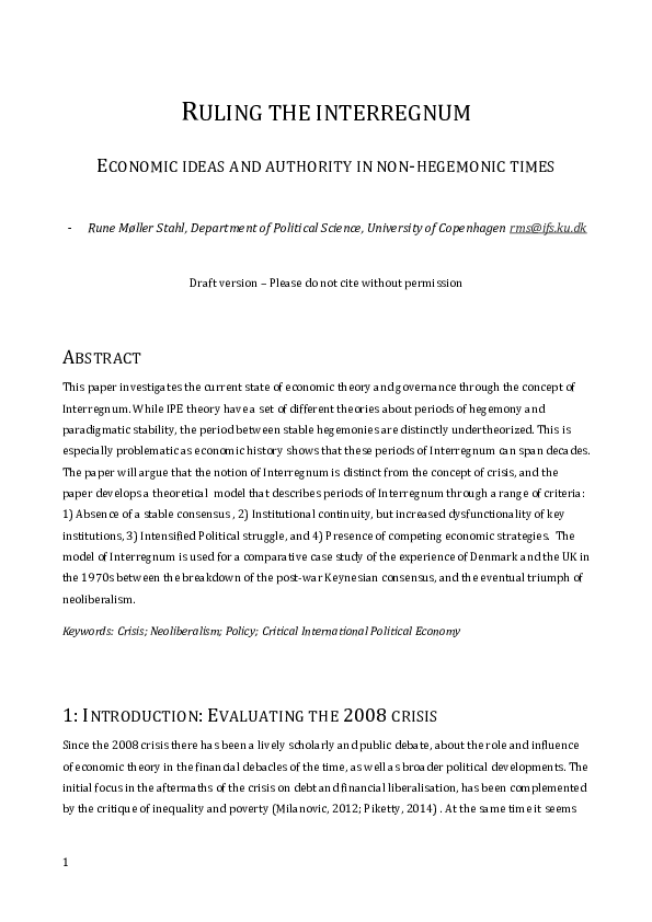 (PDF) RULING THE INTERREGNUM - ECONOMIC IDEAS AND AUTHORITY IN NON ...