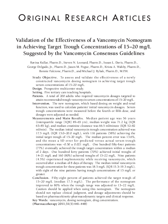 (PDF) Validation of the Effectiveness of a Vancomycin Nomogram in ...