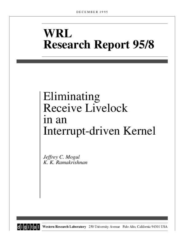 (PDF) Eliminating Receive Livelock in an Interrupt-driven Kernel
