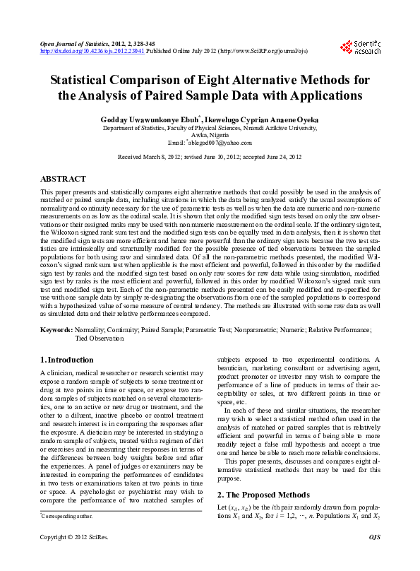 (PDF) Statistical Comparison of Eight Alternative Methods for the ...
