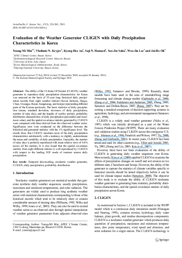 (PDF) Evaluation of the weather generator CLIGEN with daily ...