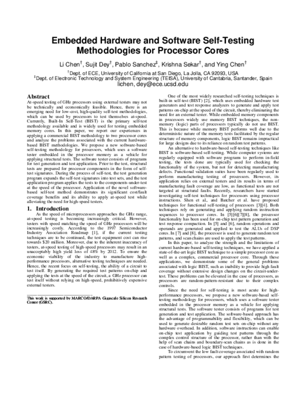 Pdf Embedded Hardware And Software Self Testing Methodologies For Processor Cores