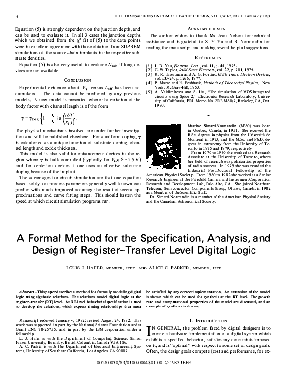 (PDF) A Formal Method for the Specification, Analysis, and Design of Register-Transfer Level ...