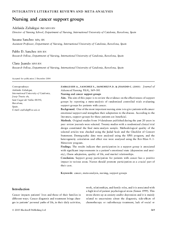 (PDF) Nursing and cancer support groups