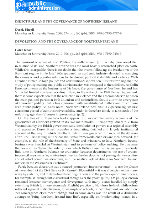 (PDF) DIRECT RULE AND THE GOVERNANCE OF NORTHERN IRELAND - edited by ...