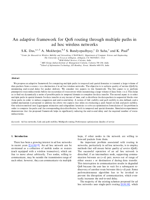 Pdf An Adaptive Framework For Qos Routing Through Multiple Paths In