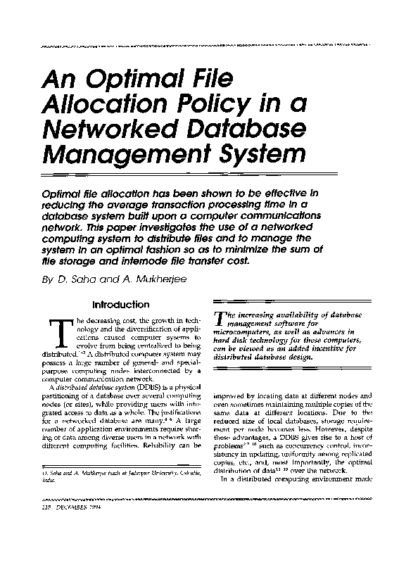 (PDF) An optimal file allocation policy in a networked database ...