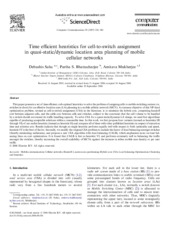 Pdf Time Efficient Heuristics For Cell To Switch Assignment In Quasi Staticdynamic Location