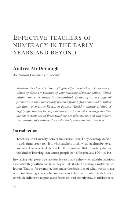 (PDF) Effective Teachers of Numeracy in the Early Years and Beyond