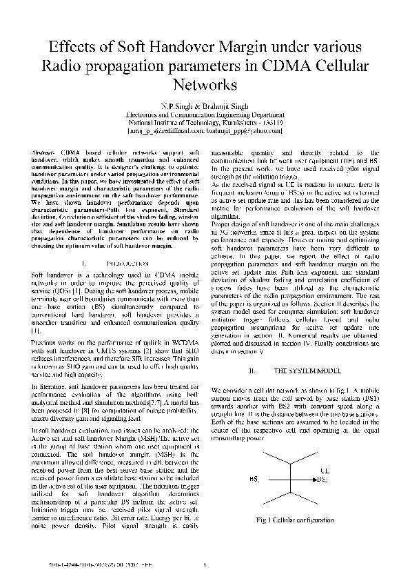 Pdf Effects Of Soft Handover Margin Under Various Radio Propagation Parameters In Cdma