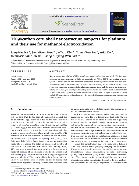 (PDF) TiO 2@carbon core–shell nanostructure supports for platinum and their use for methanol ...
