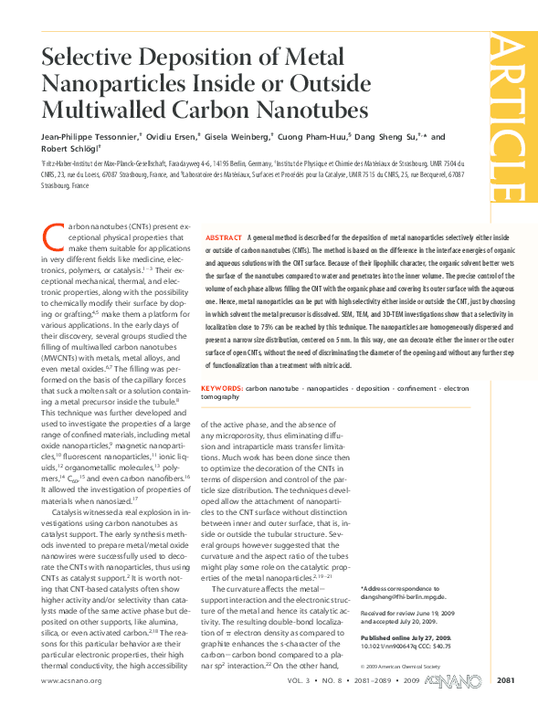 (PDF) Selective Deposition of Metal Nanoparticles Inside or Outside Multiwalled Carbon Nanotubes