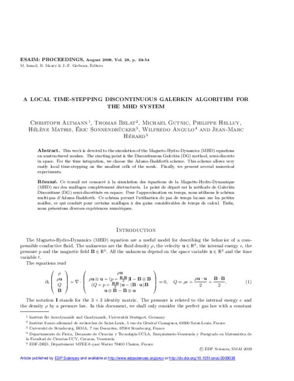 Pdf A Local Time Stepping Discontinuous Galerkin Algorithm For The Mhd System