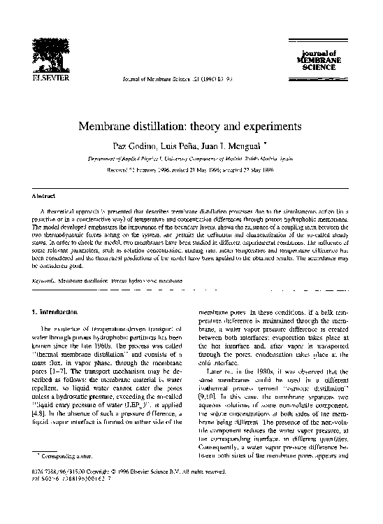 (PDF) Membrane distillation: theory and experiments