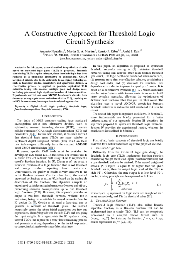 (PDF) A constructive approach for threshold logic circuit synthesis