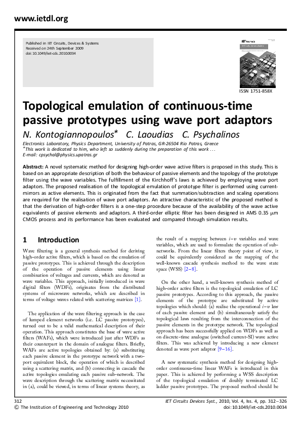 (PDF) Topological emulation of continuous-time passive prototypes using ...