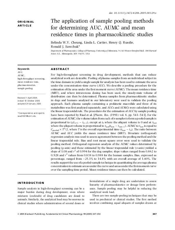 (PDF) The application of sample pooling methods for determining AUC ...