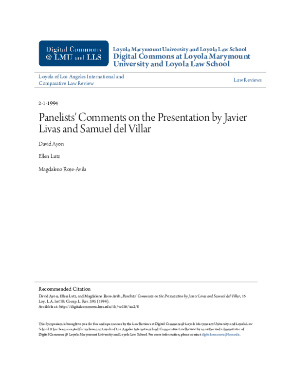 (PDF) Panelists' Comments on the Presentation by Javier Livas and ...