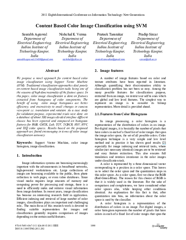 Pdf Content Based Color Image Classification Using Svm