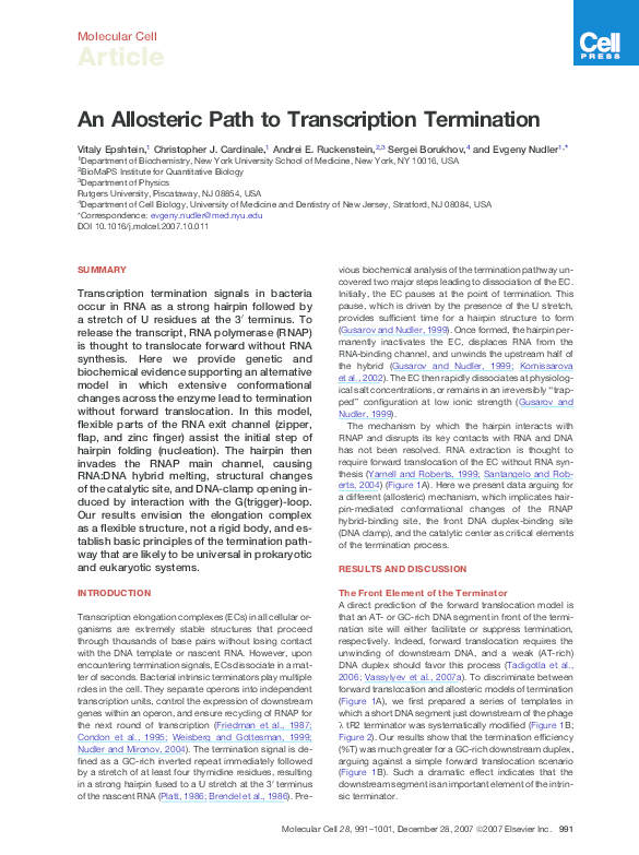 (PDF) An Allosteric Path to Transcription Termination