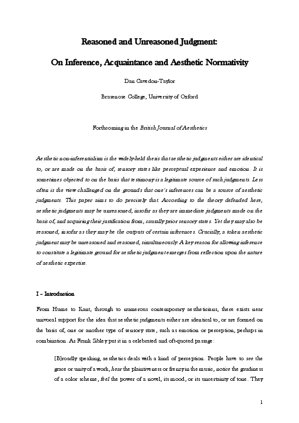 (PDF) Reasoned and Unreasoned Judgment: On Inference, Acquaintance and ...