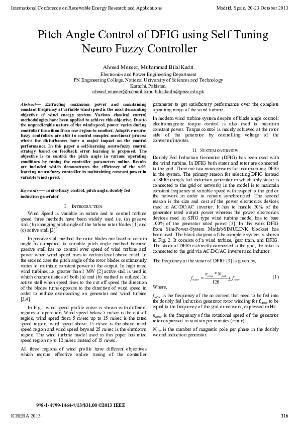 (PDF) Pitch Angle Control of DFIG using Self Tuning Neuro Fuzzy Controller