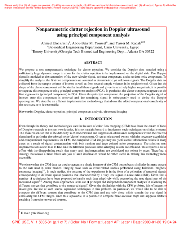 Pdf Nonparametric Clutter Rejection In Doppler Ultrasound Using