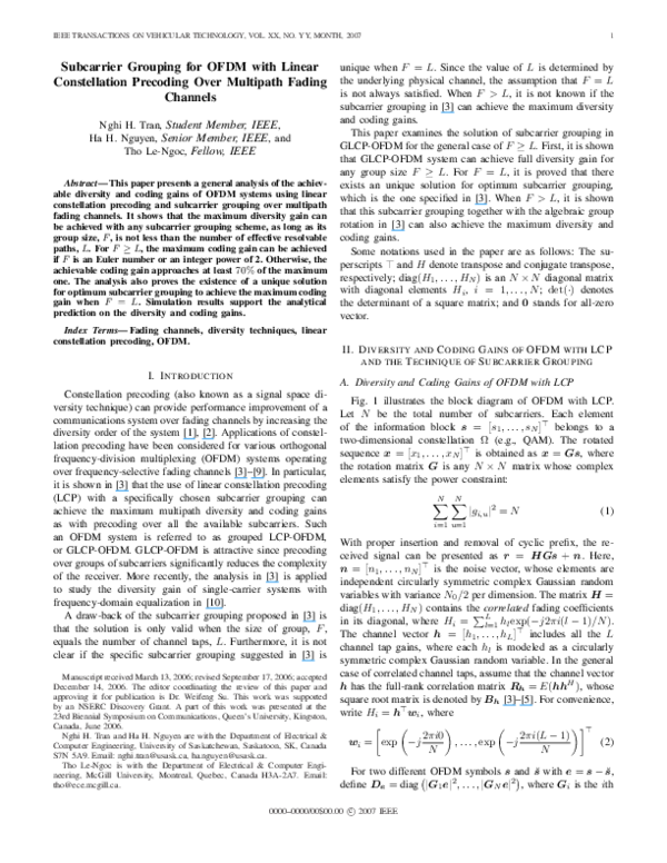Pdf Subcarrier Grouping For Ofdm With Linear Constellation Precoding