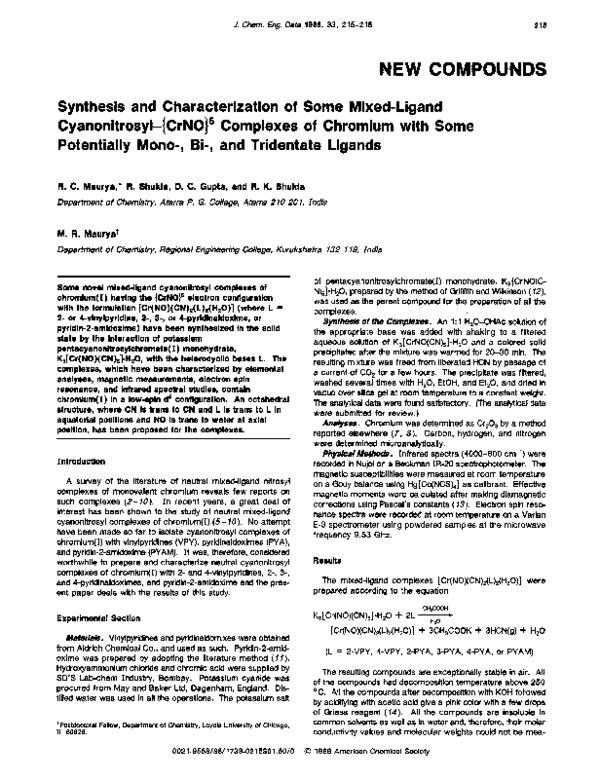 (PDF) Synthesis and characterization of some mixed-ligand cyanonitrosyl ...