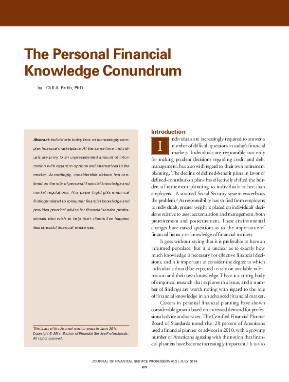 (PDF) The Personal Financial Knowledge Conundrum