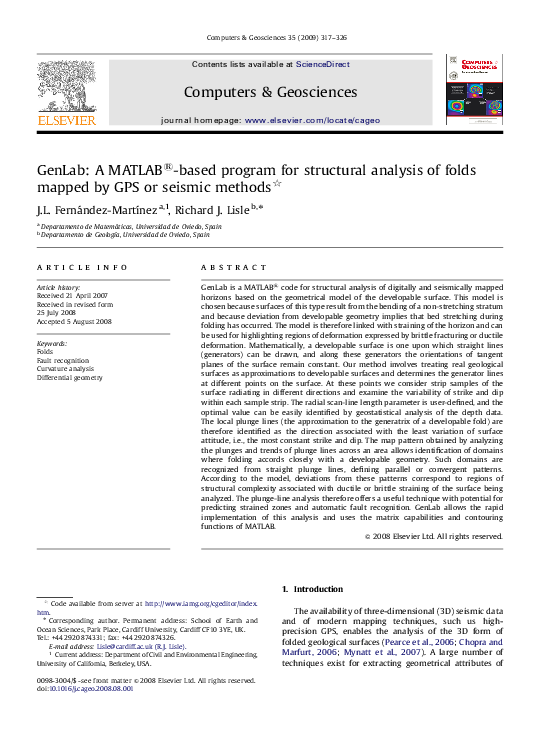 Pdf Genlab A Matlab® Based Program For Structural Analysis Of Folds Mapped By Gps Or Seismic