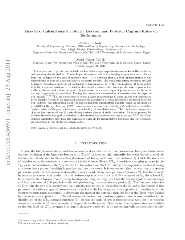 Pdf Fine Grid Calculations For Stellar Electron And Positron Capture