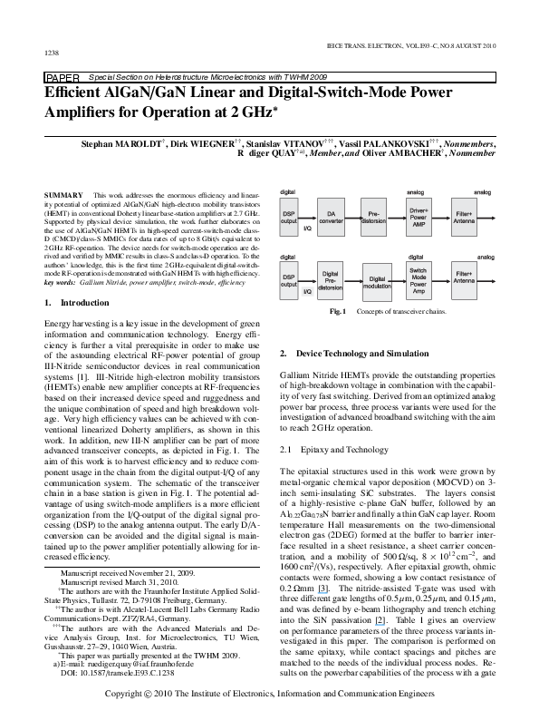 (PDF) Efficient AlGaN/GaN Linear and Digital-Switch-Mode Power Amplifiers for Operation at 2GHz
