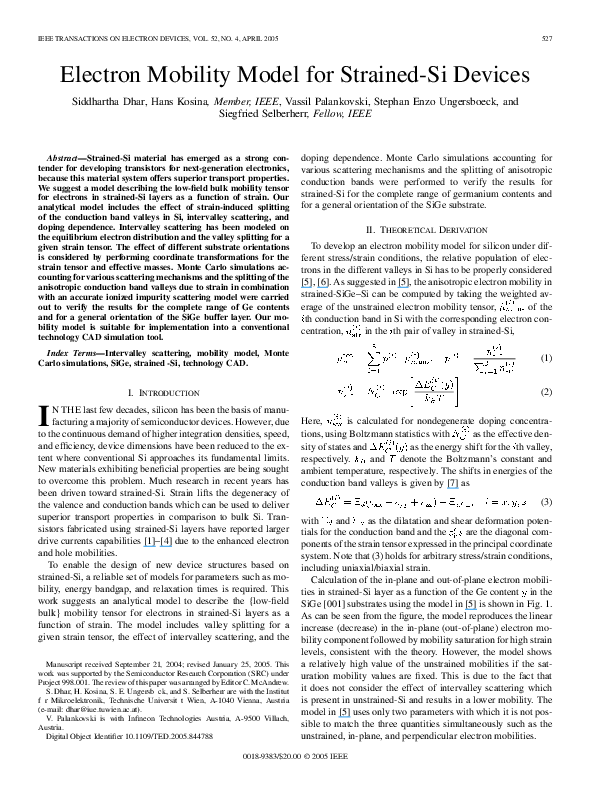 (PDF) Electron Mobility Model for Strained-Si Devices
