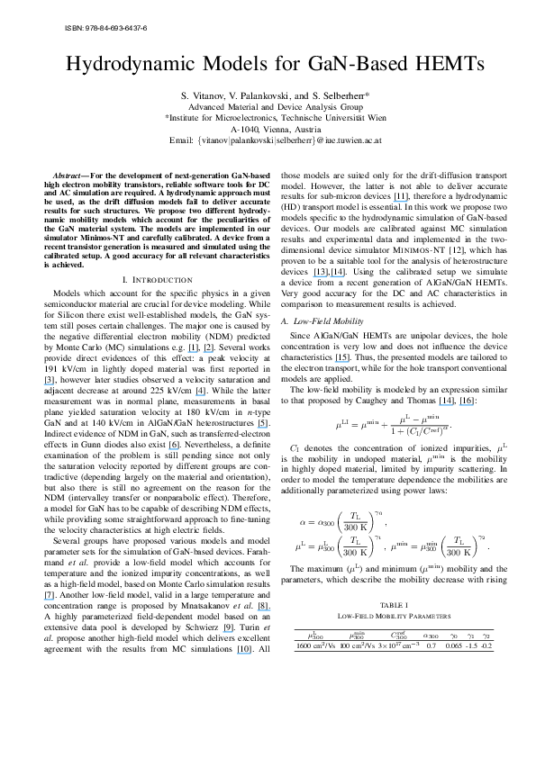(PDF) Hydrodynamic Models for GaN-Based HEMTs