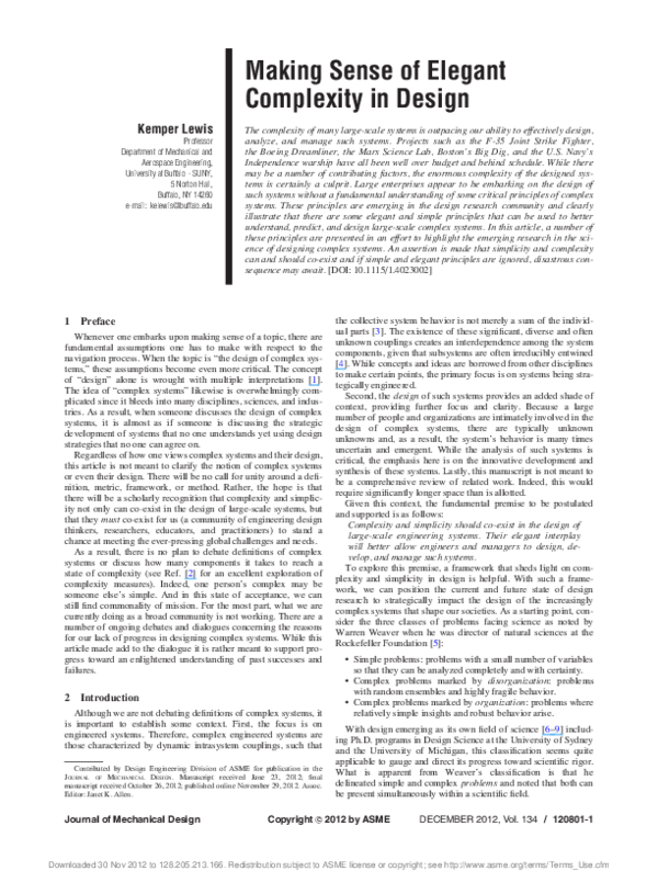 (PDF) Making Sense of Elegant Complexity in Design