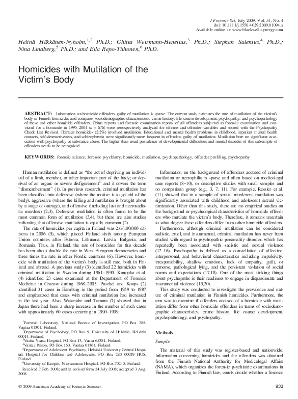 (PDF) Homicides with Mutilation of the Victim’s Body