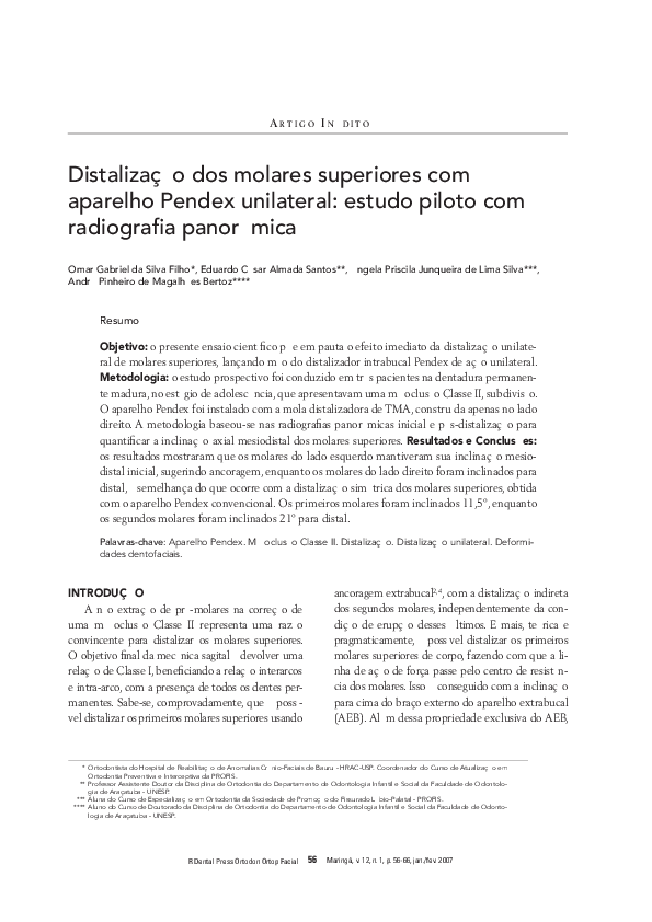 (PDF) Distalização dos molares superiores com aparelho Pendex ...