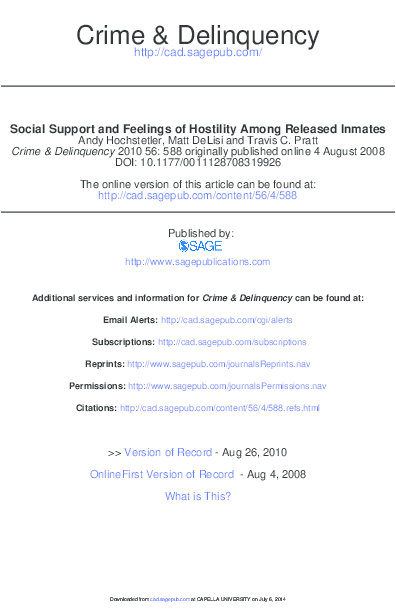 (PDF) Social Support and Feelings of Hostility Among Released Inmates
