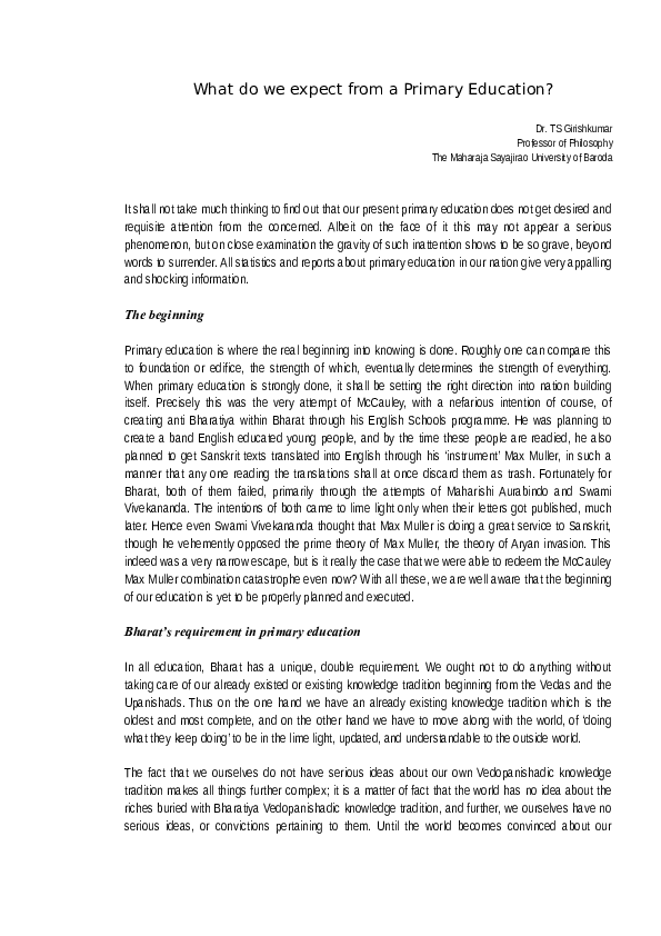 (DOC) Expectations from primary education