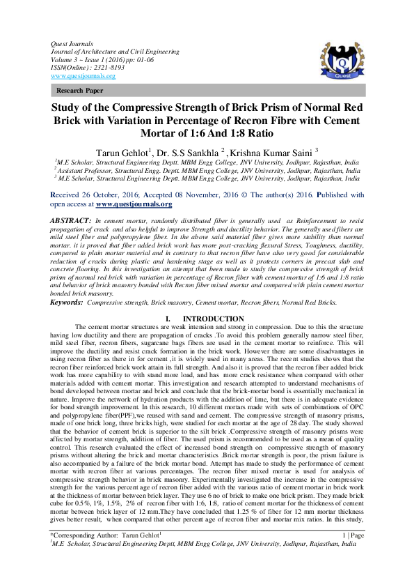 (PDF) Study of the Compressive Strength of Brick Prism of Normal Red ...