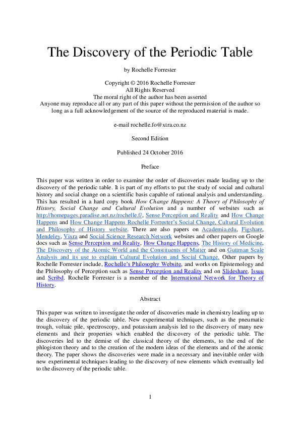 (PDF) The Discovery of the Periodic Table