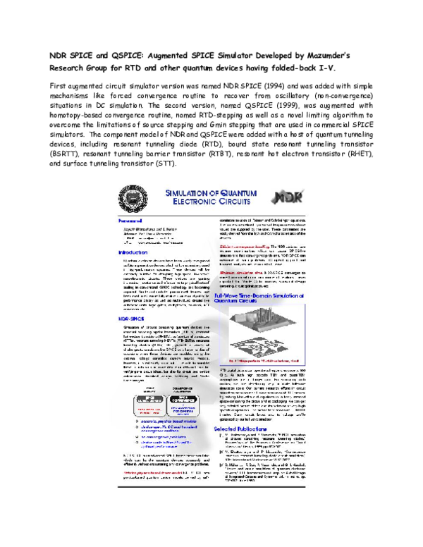 (PDF) NDR SPICE and QSPICE: Augmented SPICE Simulator Developed by Mazumder's Device and Circuit ...