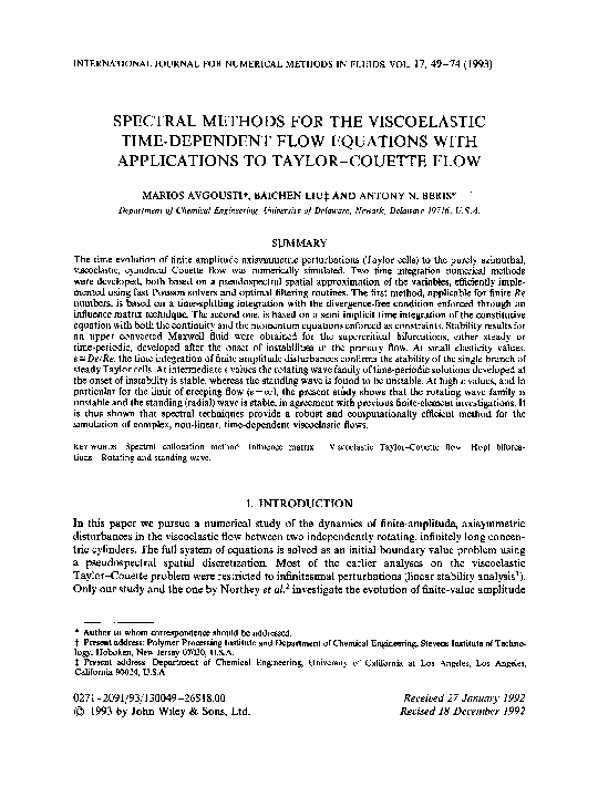 (PDF) Spectral methods for the viscoelastic time-dependent flow equations with applications to ...