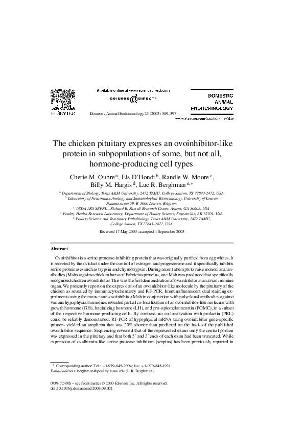 (PDF) The chicken pituitary expresses an ovoinhibitor-like protein in ...