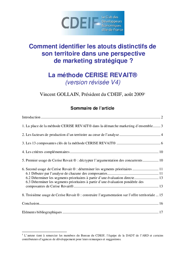 (PDF) Comment identifier les atouts distinctifs de son territoire dans ...