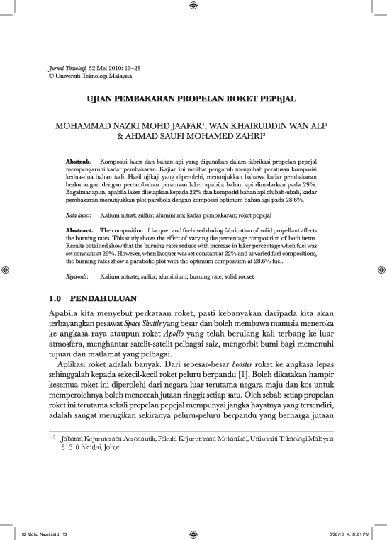 (PDF) Ujian Pembakaran Propelan Roket Pepejal