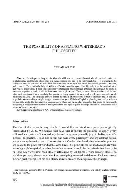 (PDF) THE POSSIBILITY OF APPLYING WHITEHEAD'S PHILOSOPHY